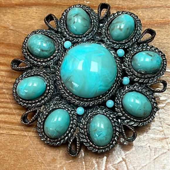 Craft | Jewelry | Vintage Craft Faux Turquoise Pin Brooch Flower ...